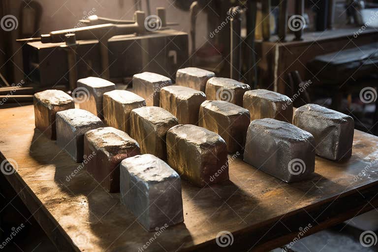A Row of Metal Ingots Ready for Melting and Casting Stock Image - Image ...