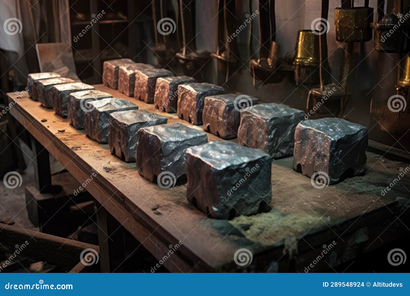 A Row of Metal Ingots Ready for Melting and Casting Stock Illustration ...