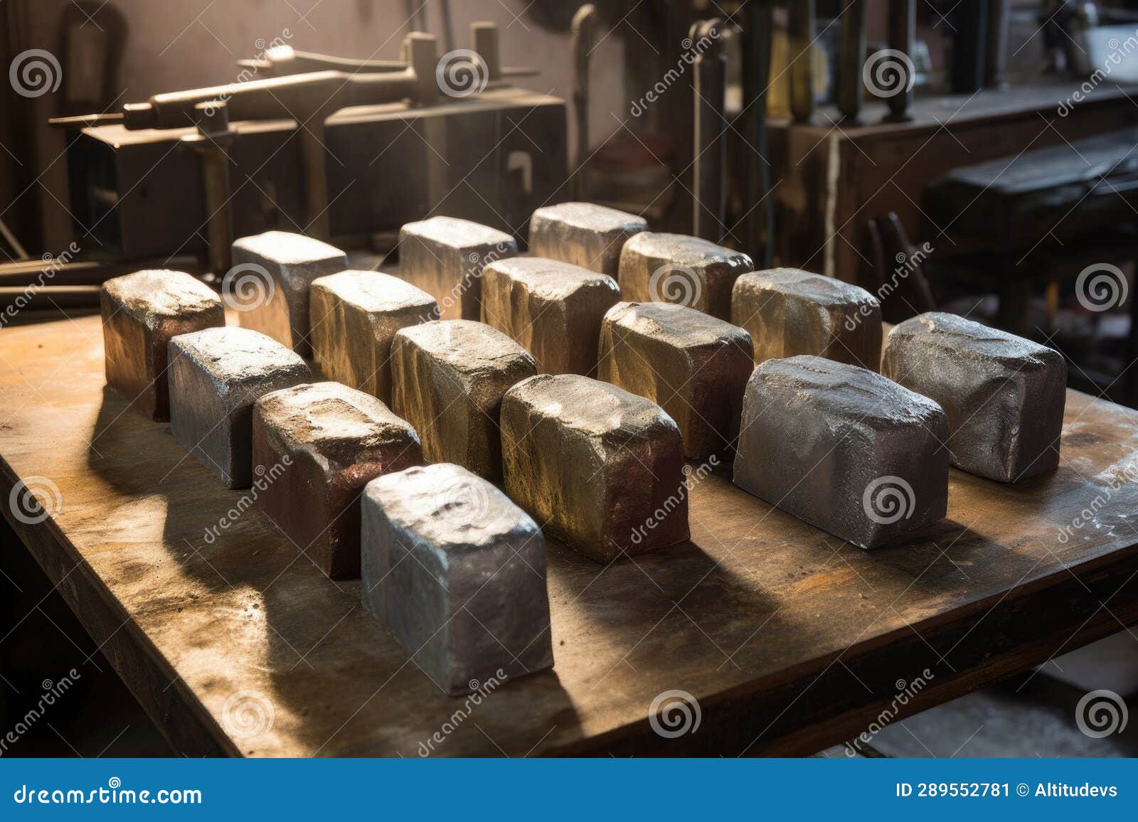 A Row of Metal Ingots Ready for Melting and Casting Stock Image - Image ...