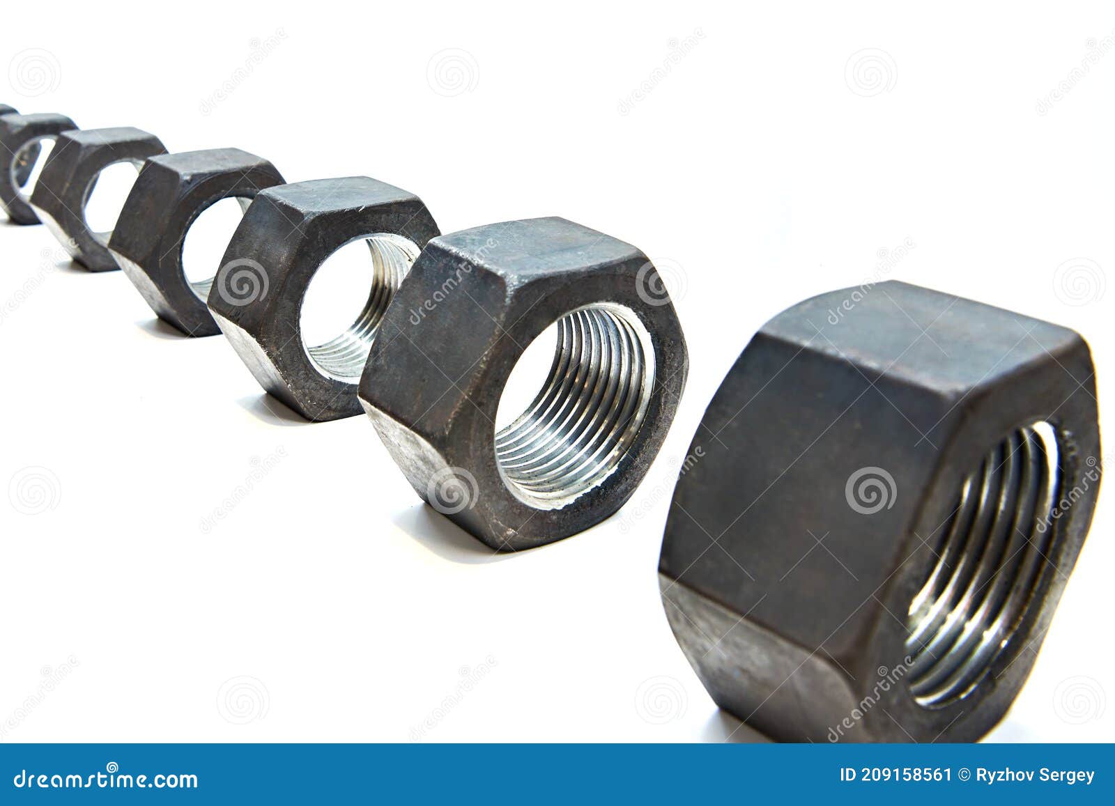 Row Metal Nuts on Isolated White Stock Image - Image of isolate ...