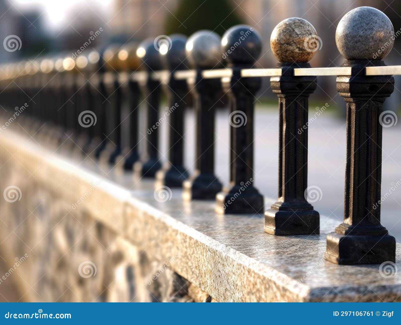 Row of Metal Railings on a Stone Wall Stock Illustration - Illustration ...