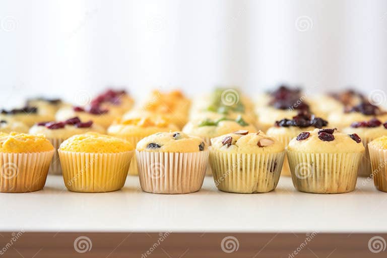 A Row of Mini Muffins, Mixed Types Stock Illustration - Illustration of ...