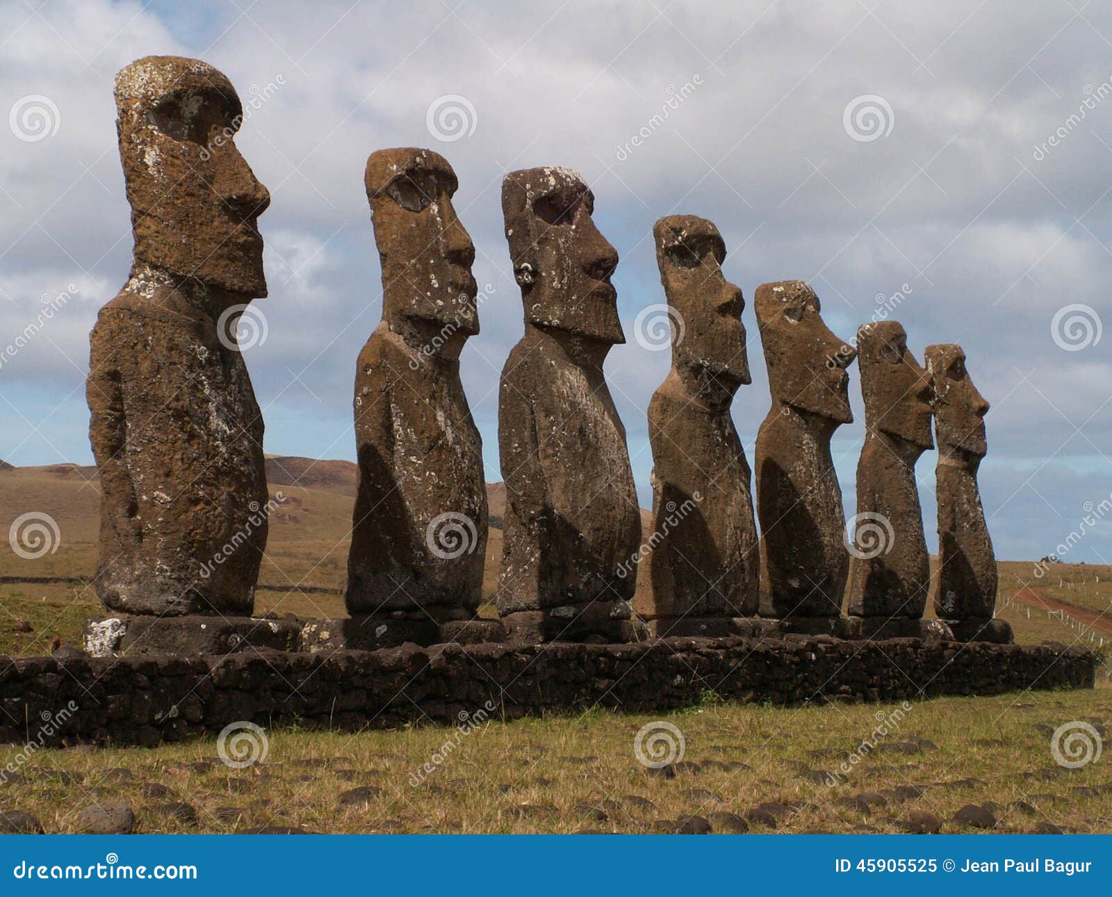 Row of Moai stock image. Image of rocks, island, contrast - 45905525