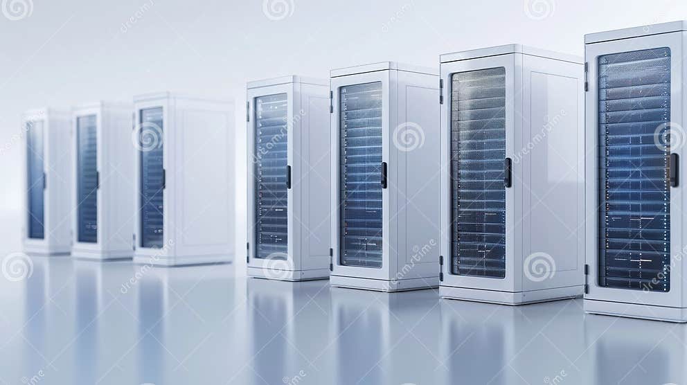 Row of Modern Data Servers in a Secure, Clean Data Center, Representing ...