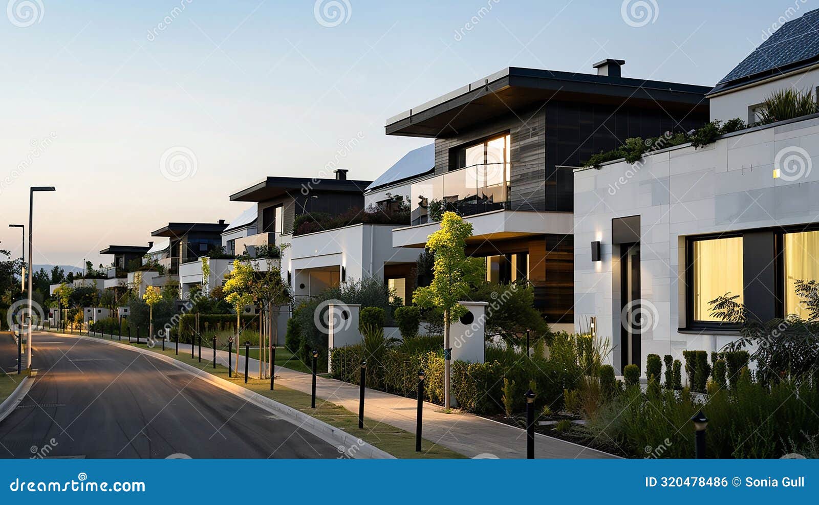 : a Row of Modern Homes Featuring Clean Lines, Flat Roofs, and Eco ...