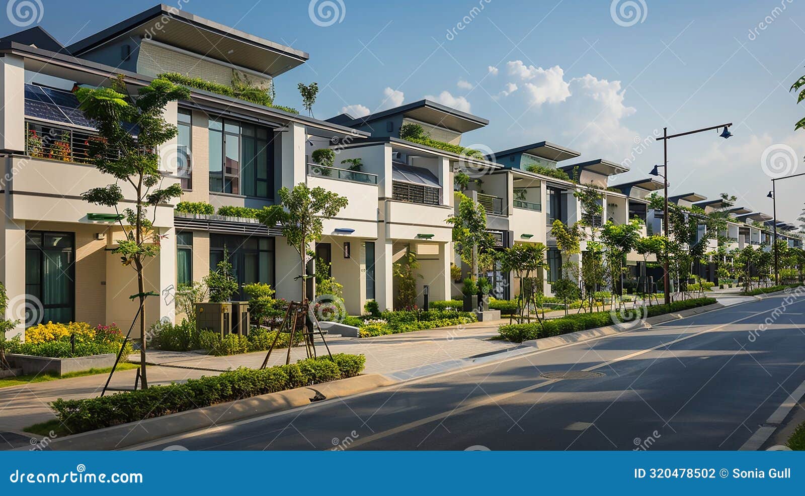 : a Row of Modern Homes Featuring Clean Lines, Flat Roofs, and Eco ...