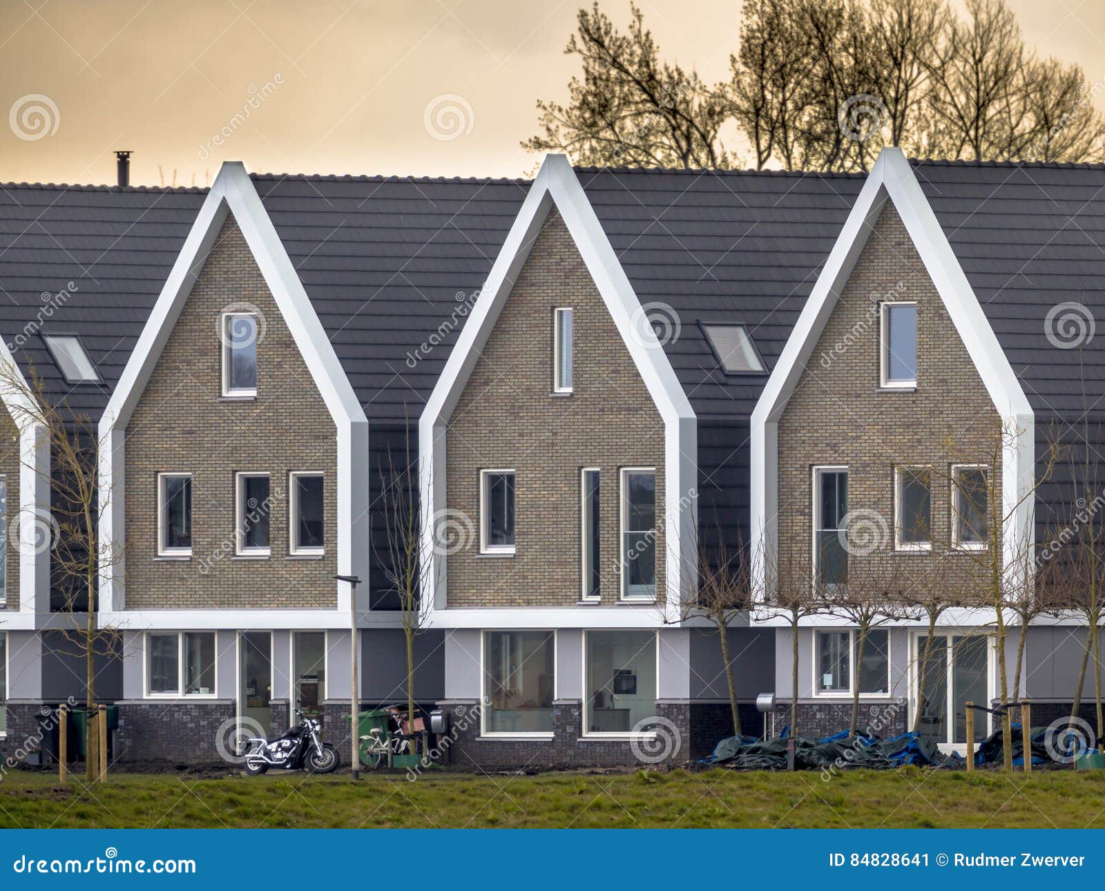 Row of Modern Houses at Sunset Stock Image - Image of construction ...
