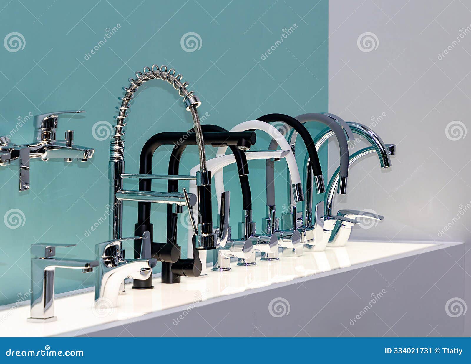 Row of modern kitchen taps stock image. Image of shop - 334021731