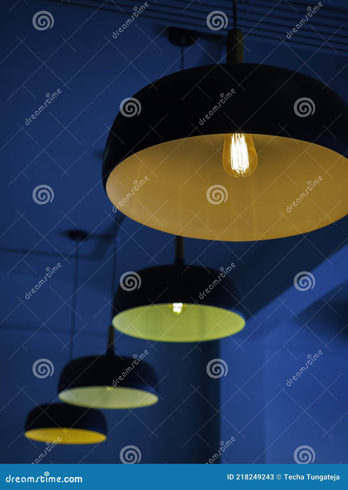 Row of Modern Round Ceiling Lights. Stock Image - Image of lamp ...