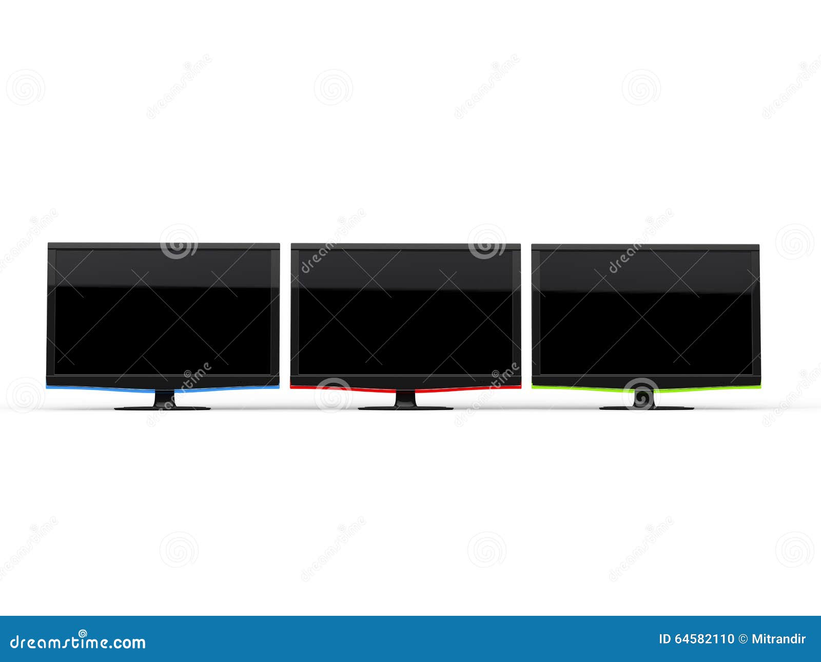 Row of Modern TV Screens - Front View Stock Illustration - Illustration ...