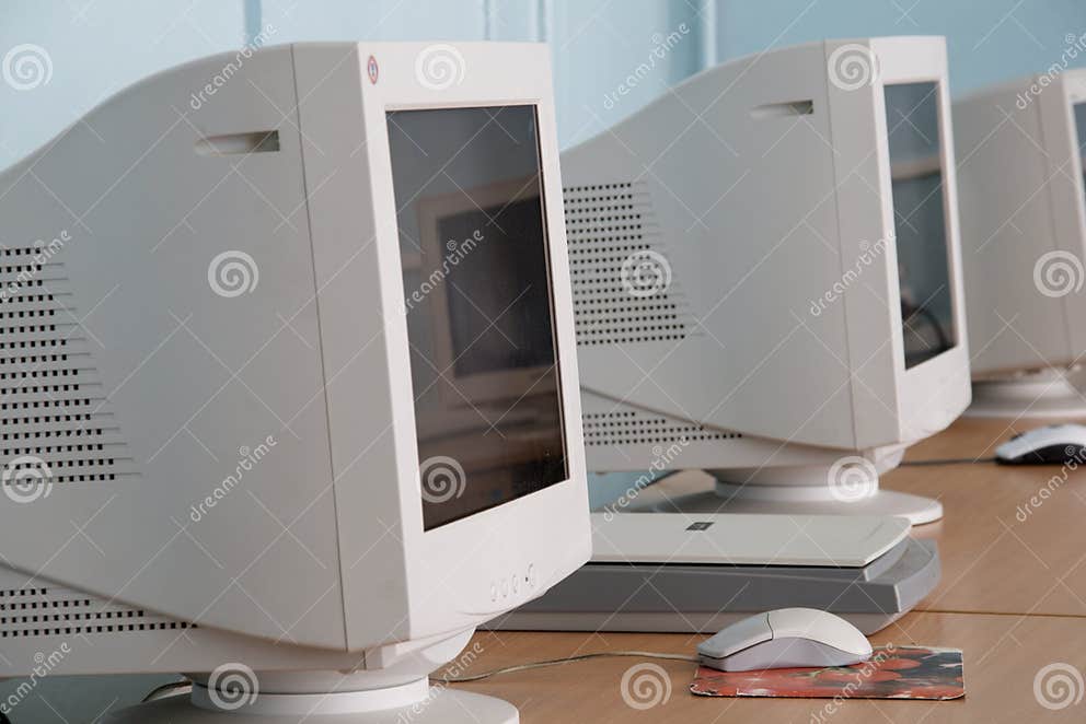 Row of monitors stock image. Image of tube, study, school - 4629247