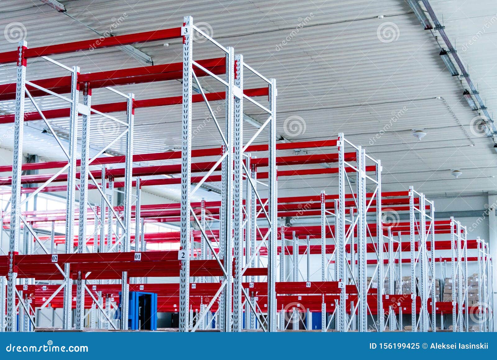 Row of Mpty Warehouse Racks, Empty Metal Shelf in Storage Room Stock ...