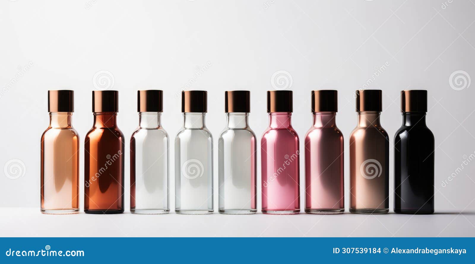 Row of Multi-Colored Glass Bottles on White Stock Illustration ...