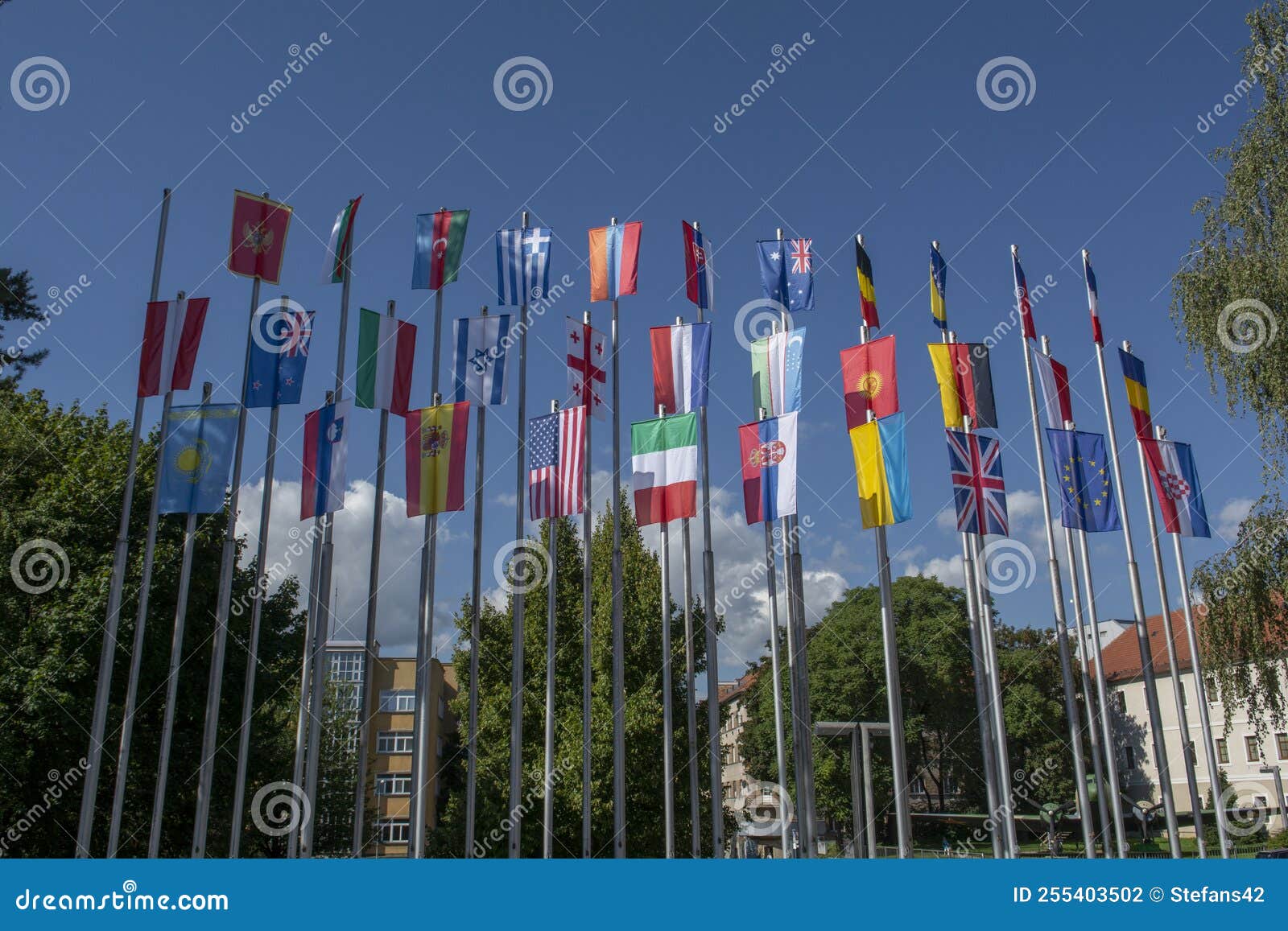 Row of National Flags. World Flags Blowing in the Wind Stock Photo ...