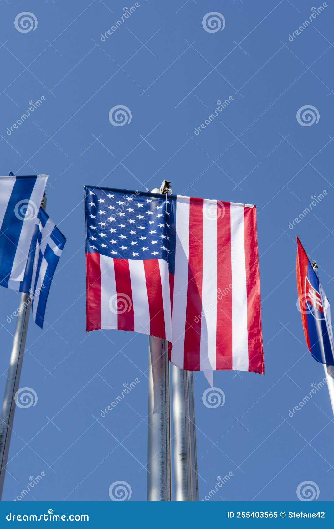 Row of National Flags. World Flags Blowing in the Wind Stock Image ...