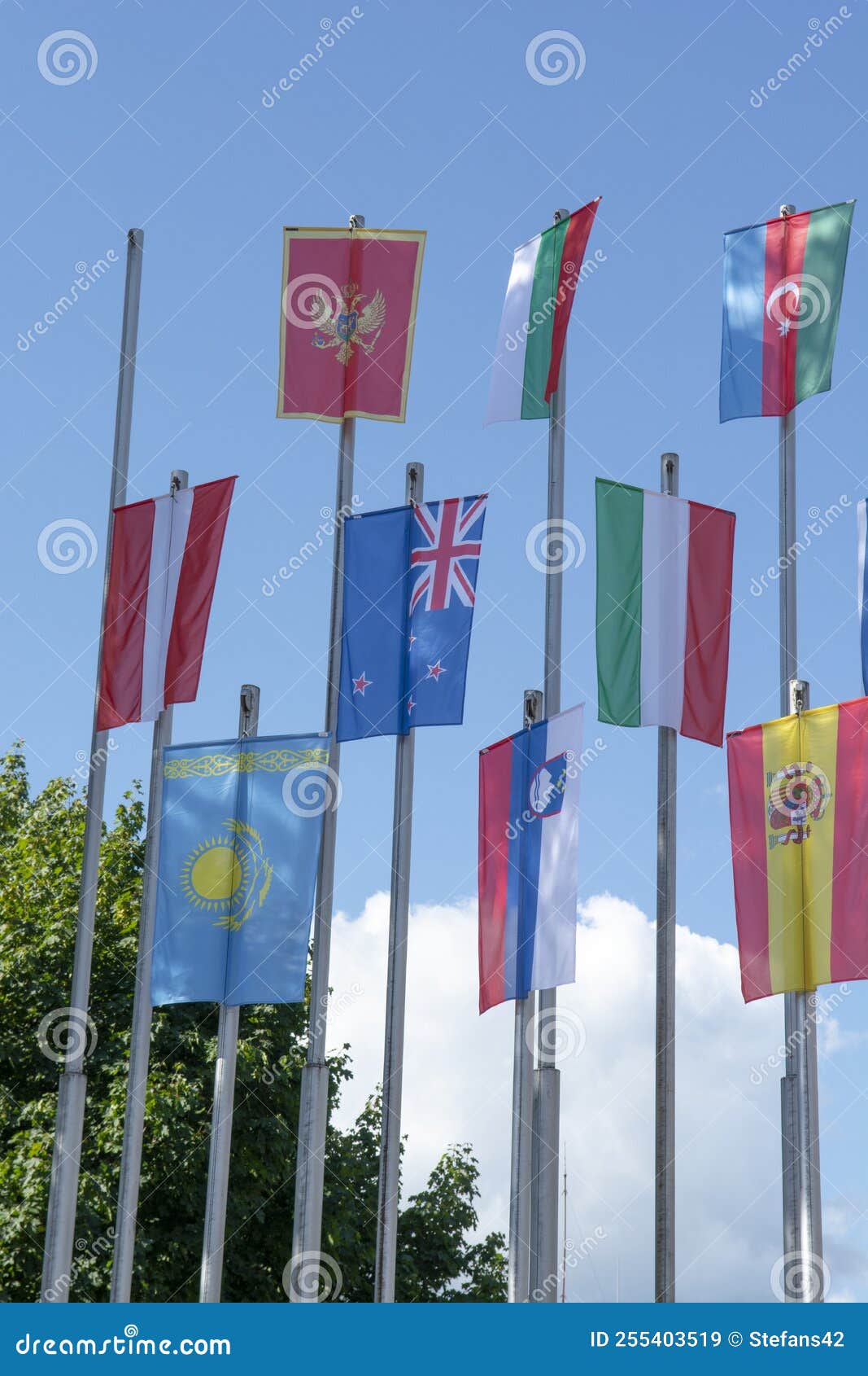 Row of National Flags. World Flags Blowing in the Wind Stock Image ...
