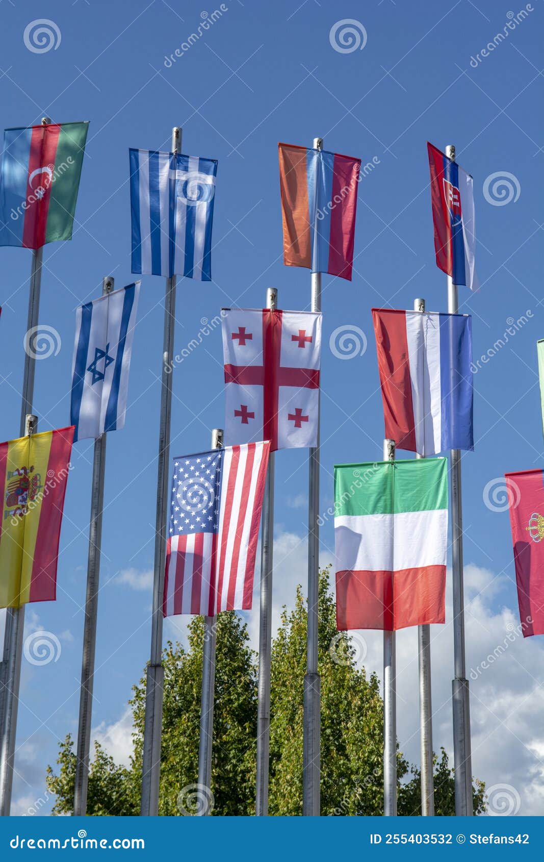 Row of National Flags. World Flags Blowing in the Wind Stock Photo ...