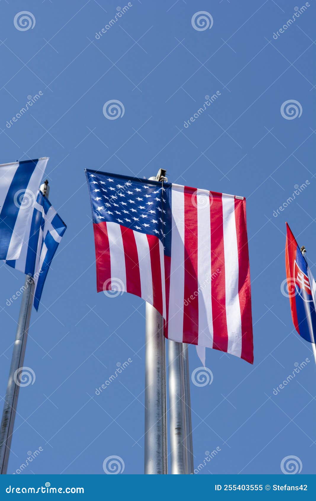 Row of National Flags. World Flags Blowing in the Wind Stock Image ...