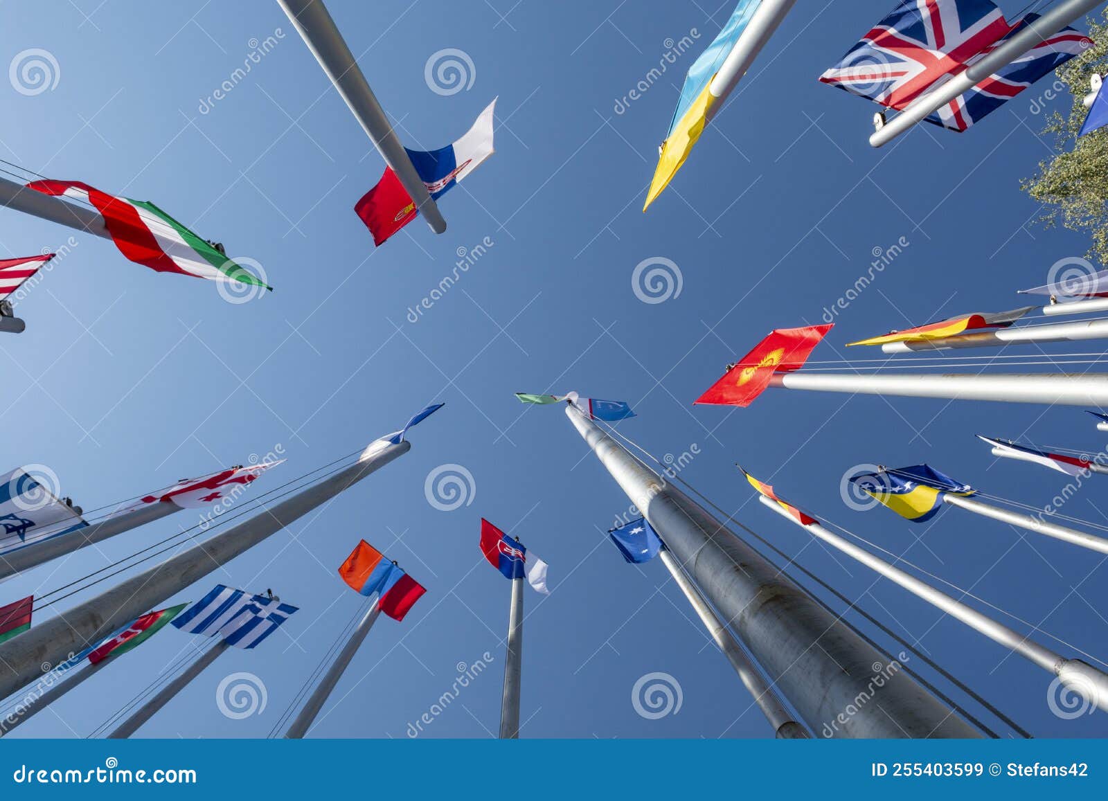 Row of National Flags. World Flags Blowing in the Wind Stock Image ...