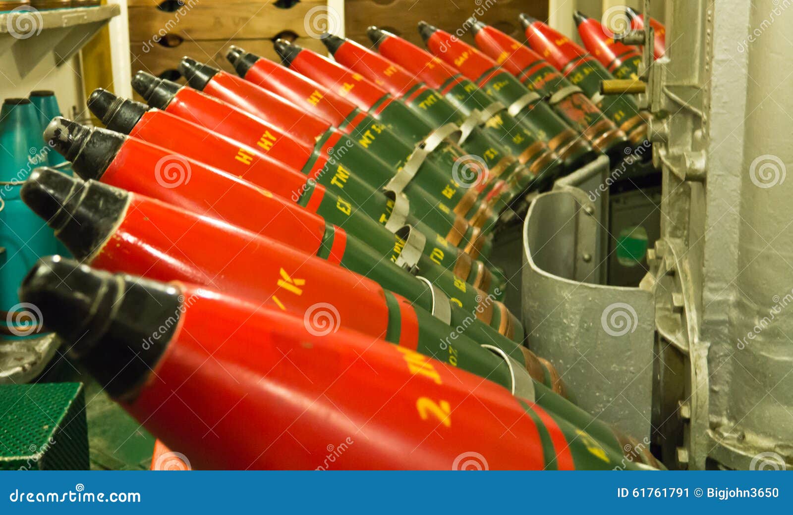 Row of Naval Artillery Shells for Deck Gun Stock Image - Image of shell ...