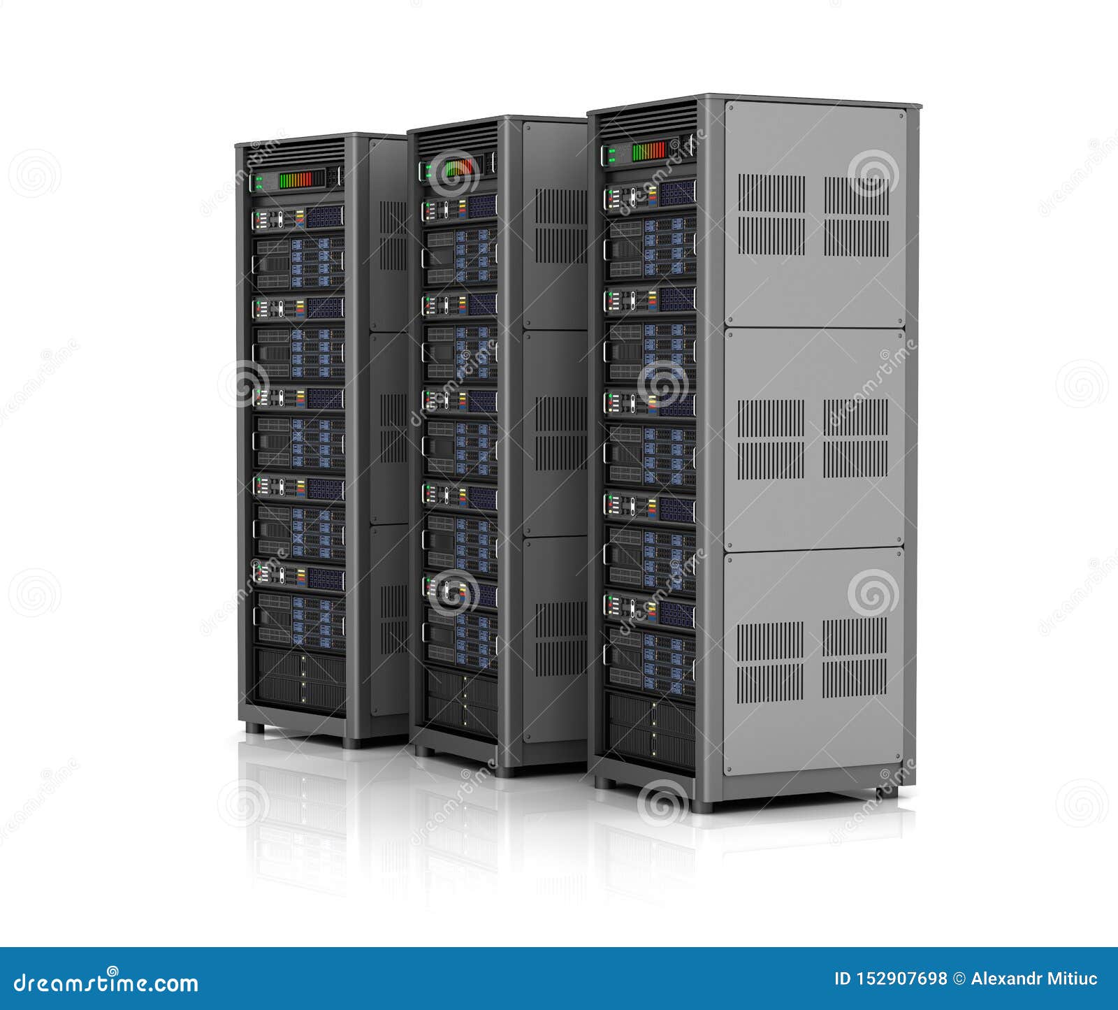 Row of Network Servers in Data Center Isolated on White Background . 3D ...