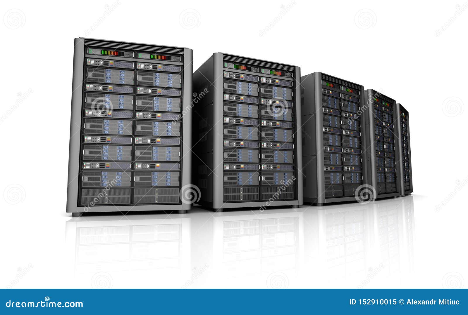 Row of Network Servers in Data Center Isolated on White Background ...