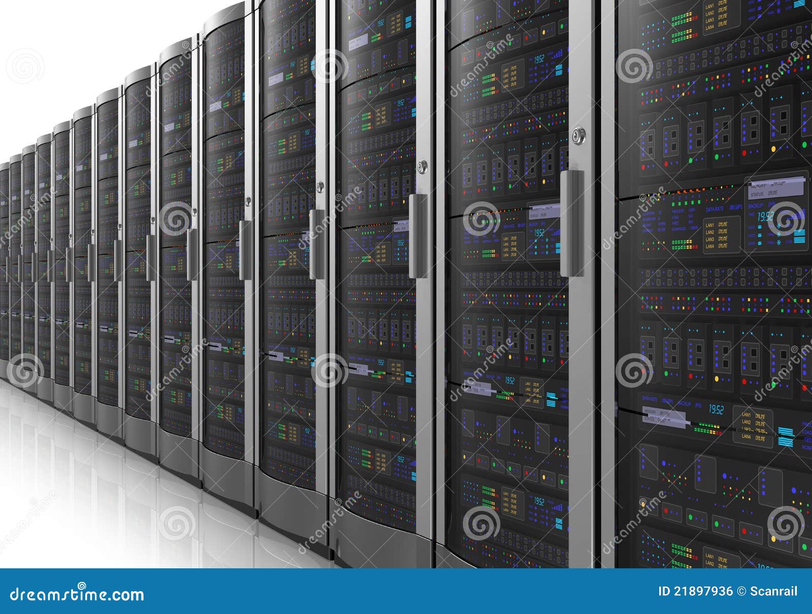Row of Network Servers in Datacenter Stock Illustration - Illustration ...