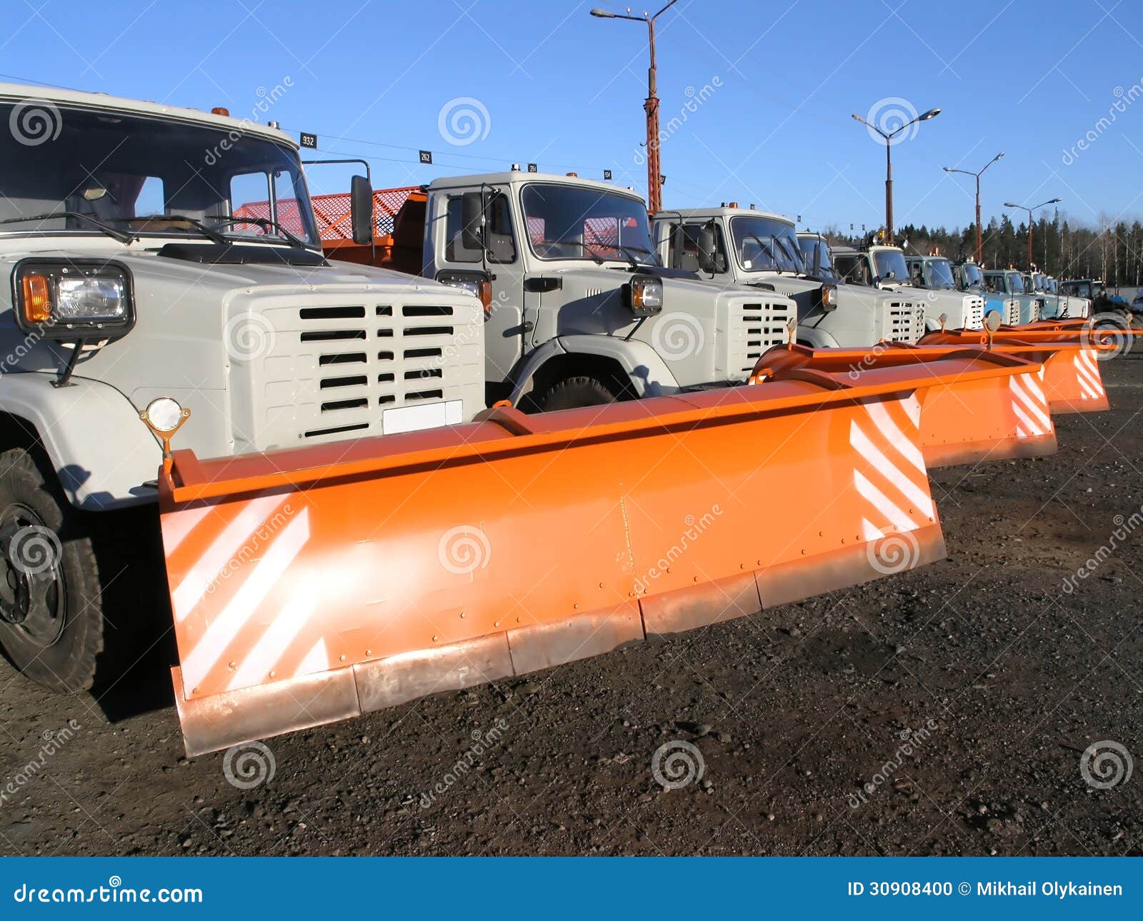 Row of new snow plows stock photo. Image of heavy, occupation - 30908400