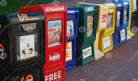 Row of Newspaper Boxes on the Street Editorial Image - Image of blue ...