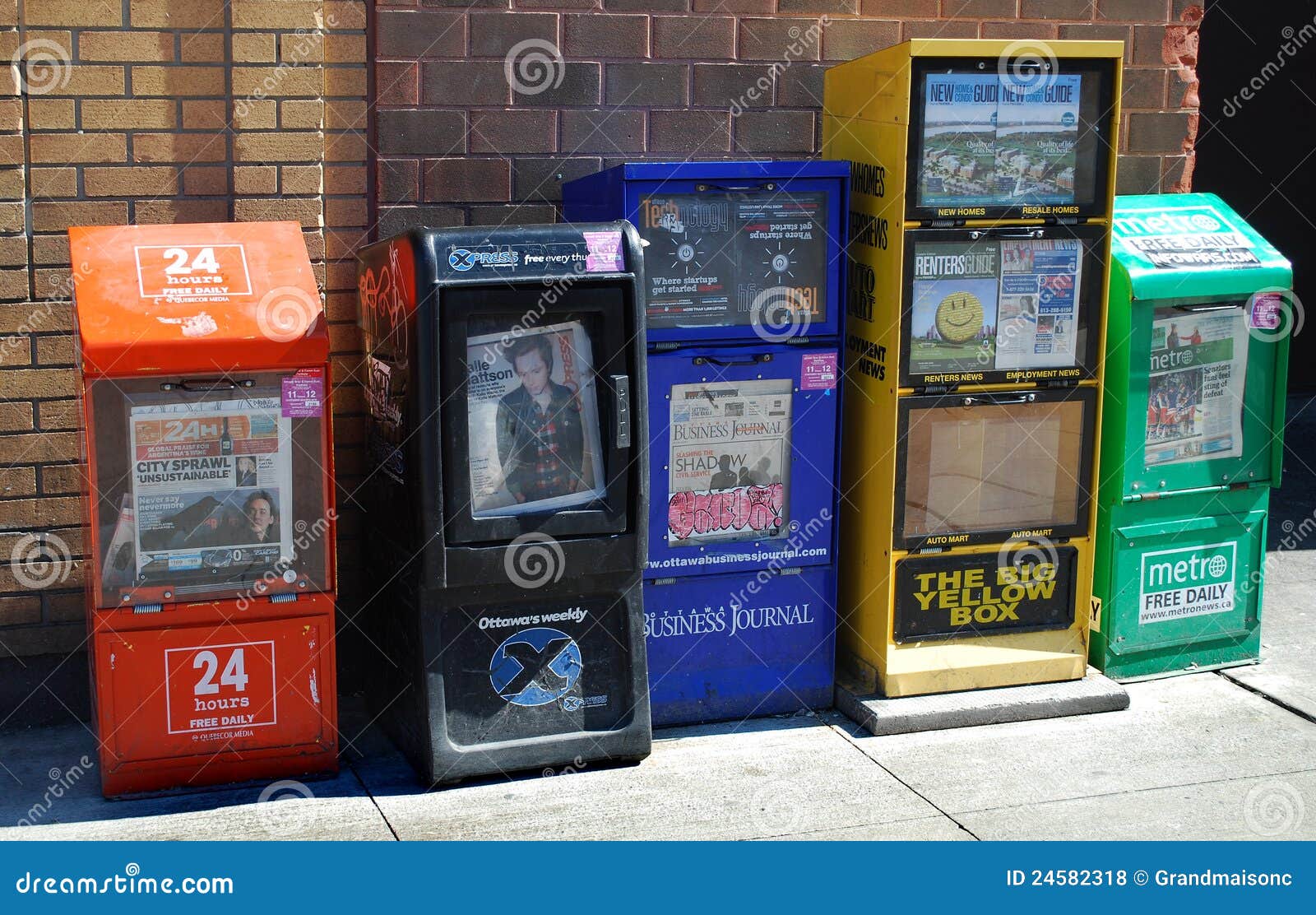 Row of Newspaper Boxes on the Street Editorial Stock Photo - Image of ...