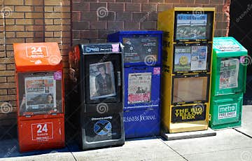 Row of Newspaper Boxes on the Street Editorial Stock Photo - Image of ...