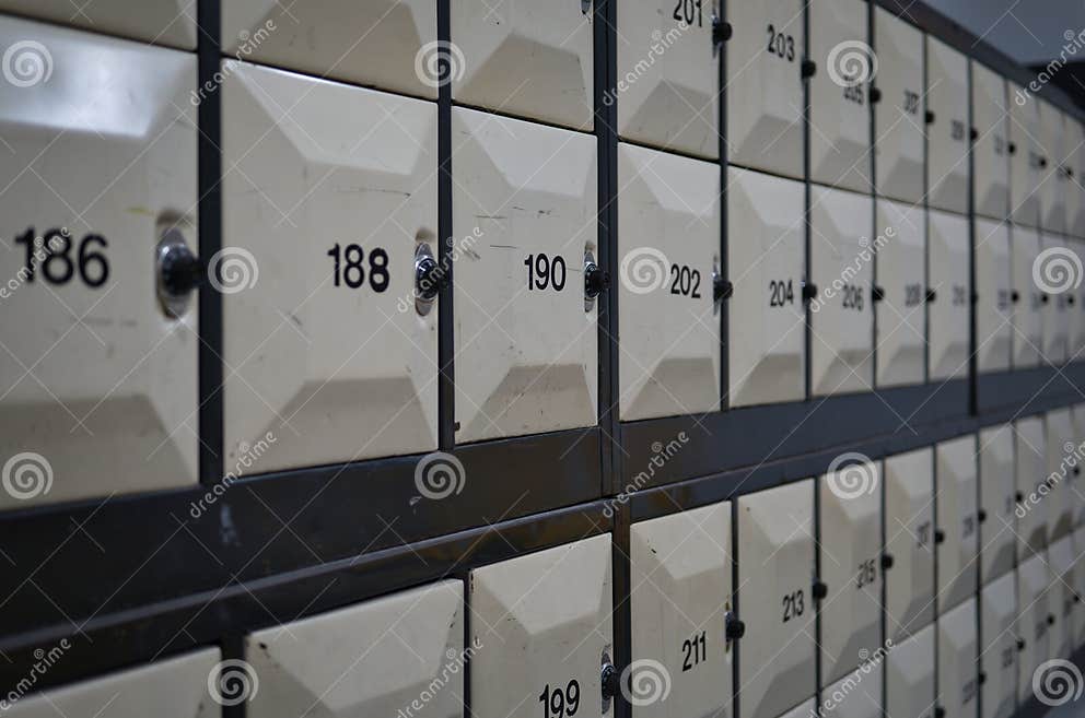 Row of Numbered Lockers with Combination Dial Lock. Stock Photo - Image ...