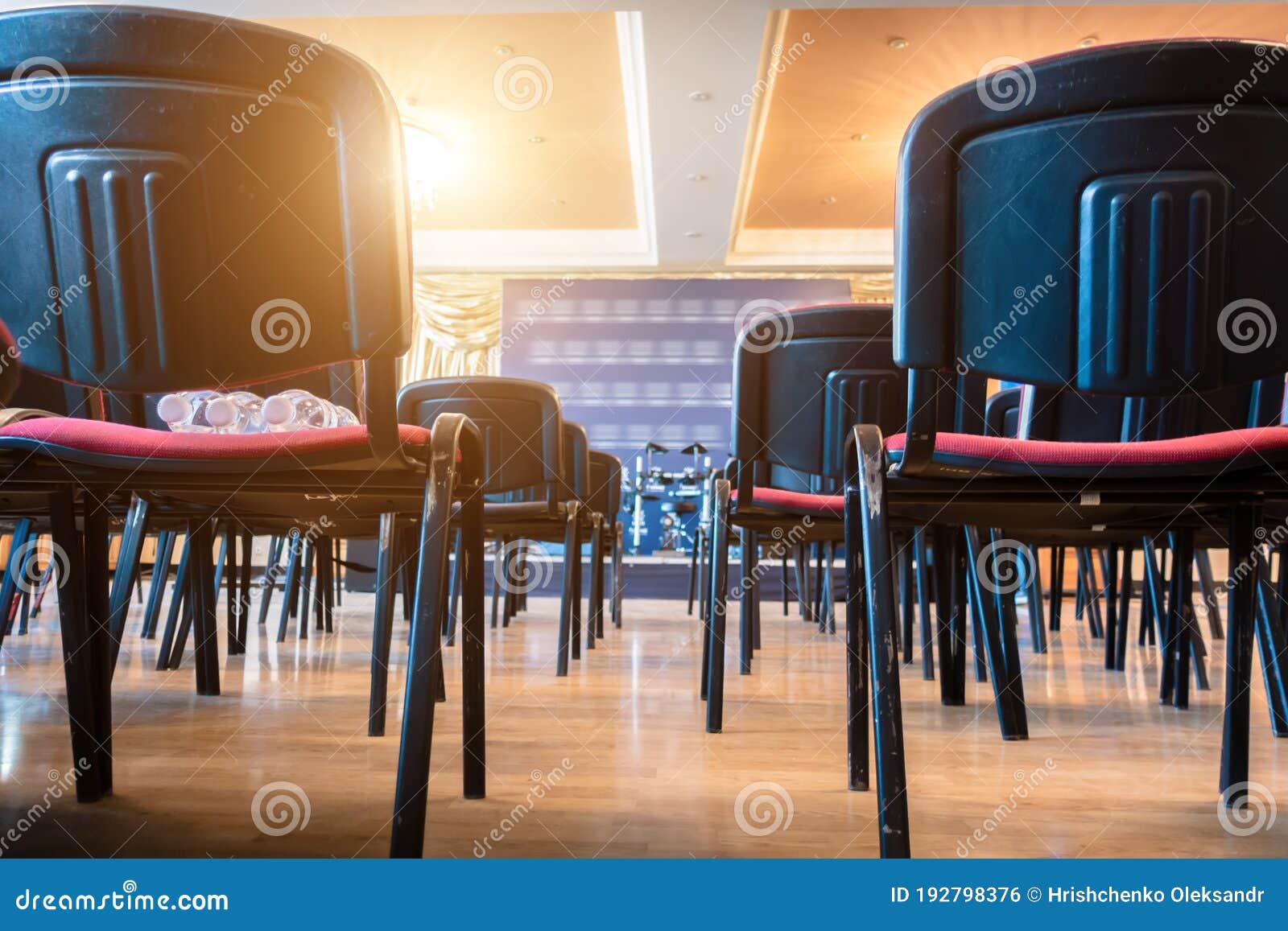A Row of Office Chairs Set Up for a Press Conference Stock Photo ...