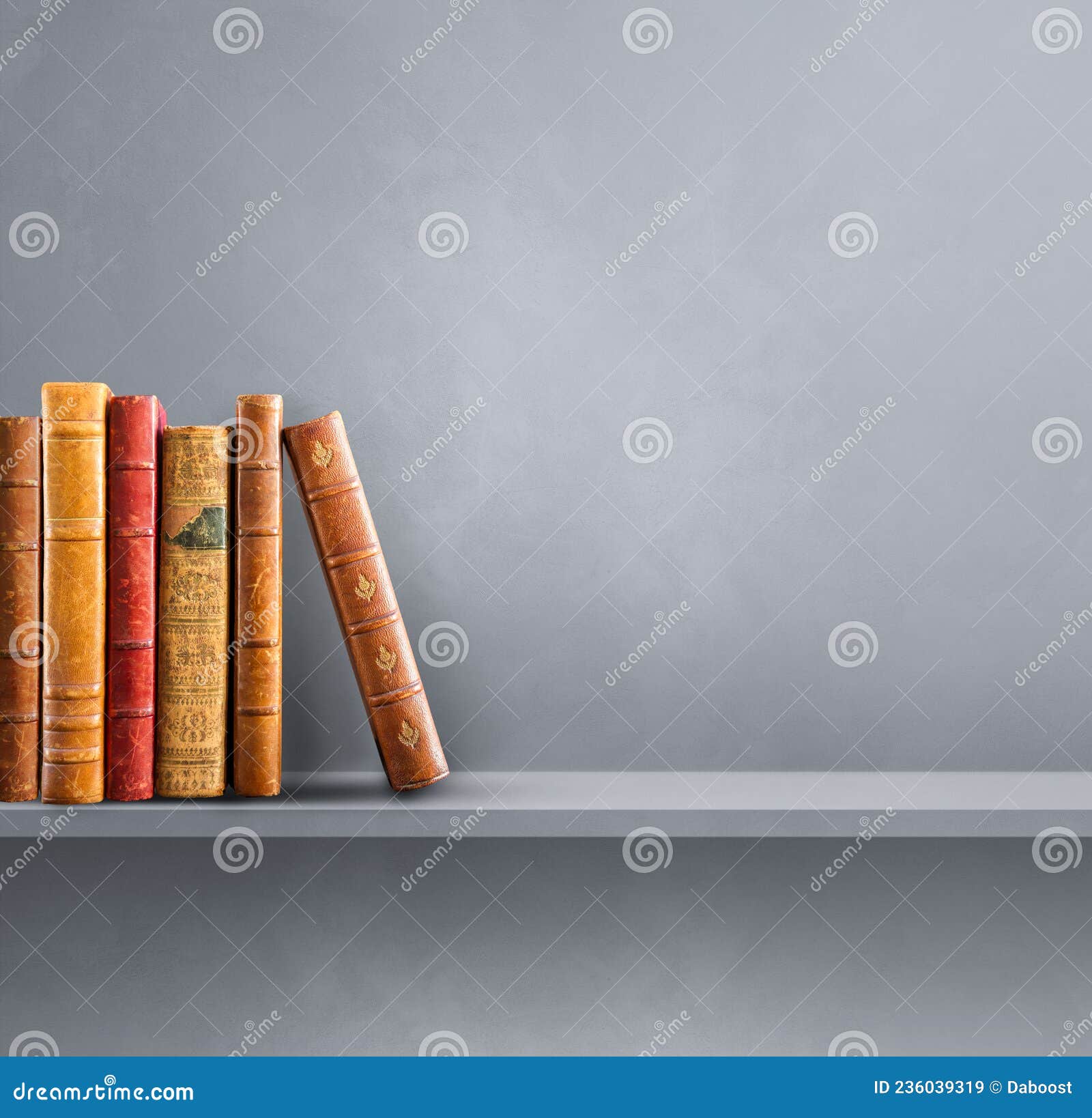 Row of Old Books on Grey Shelf. Square Background Stock Image - Image ...