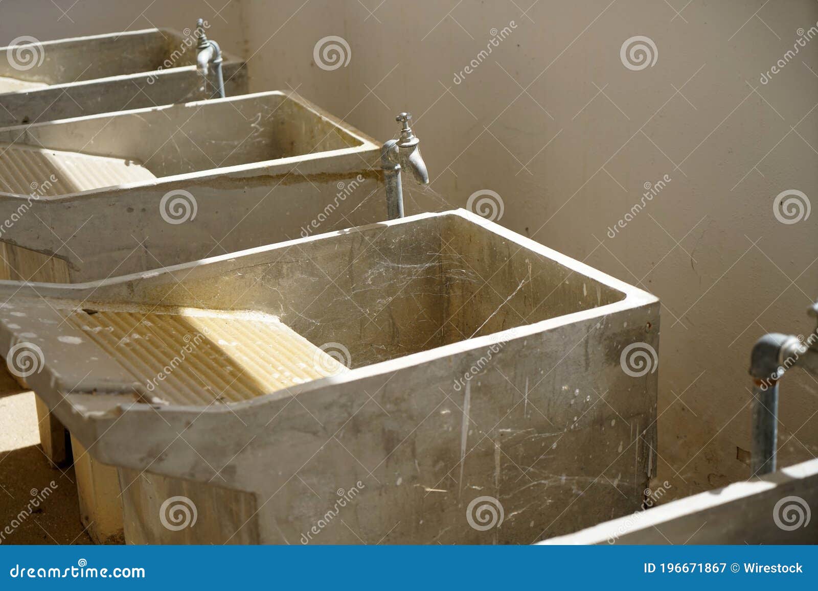 Row of Old-fashioned Laundry Sink with Washboard Stock Image - Image of ...