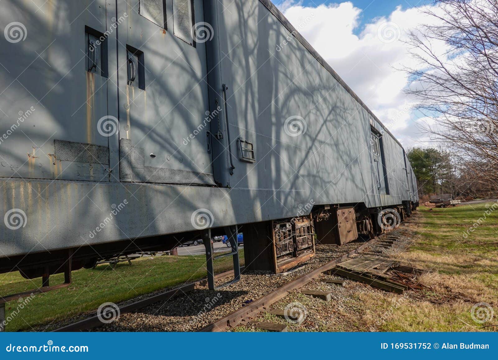 Row of Old Rusted Railroad Train Cars. Stock Photo - Image of dirty ...
