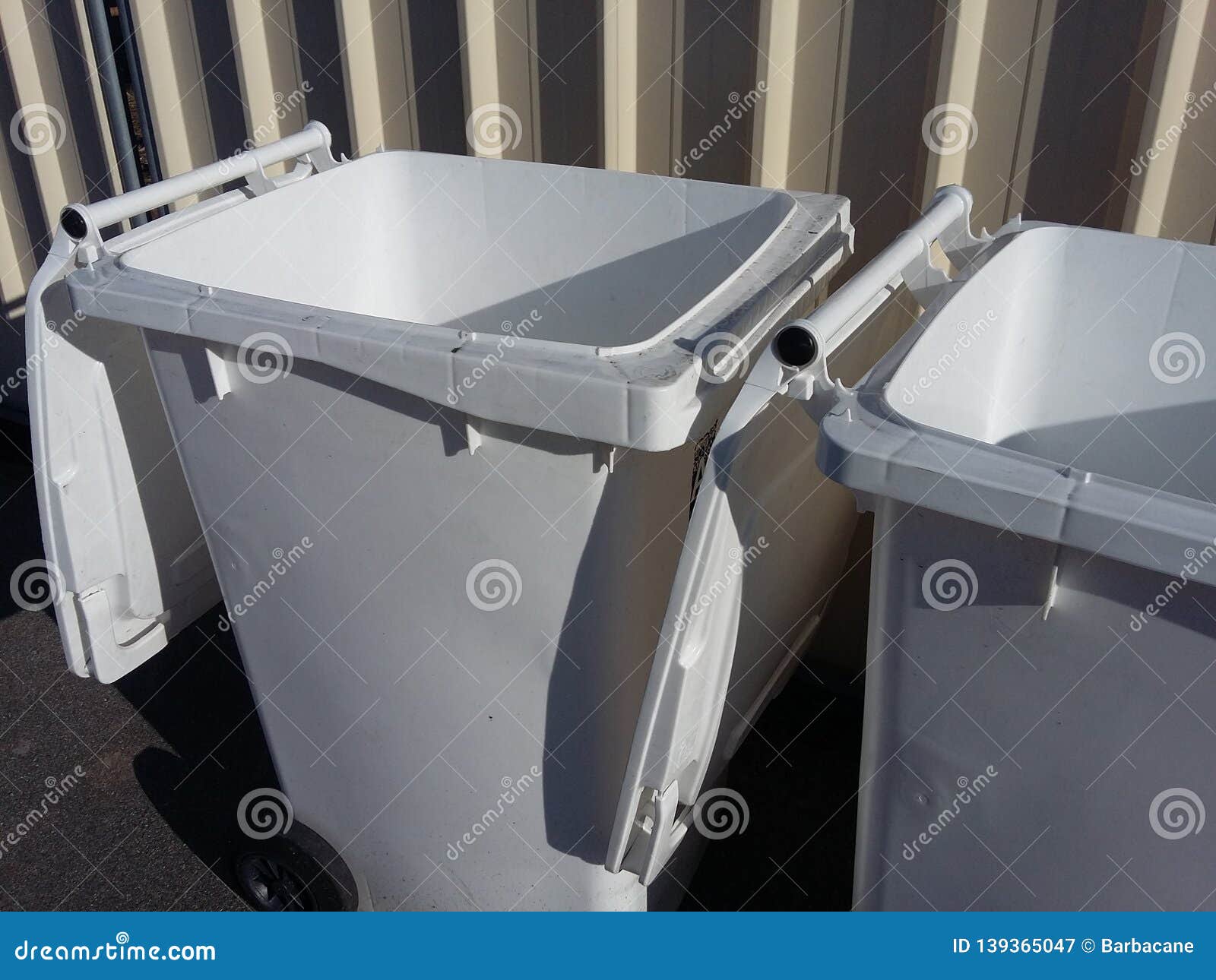 Row of Old White Trash Bin in the Community Stock Image - Image of ...