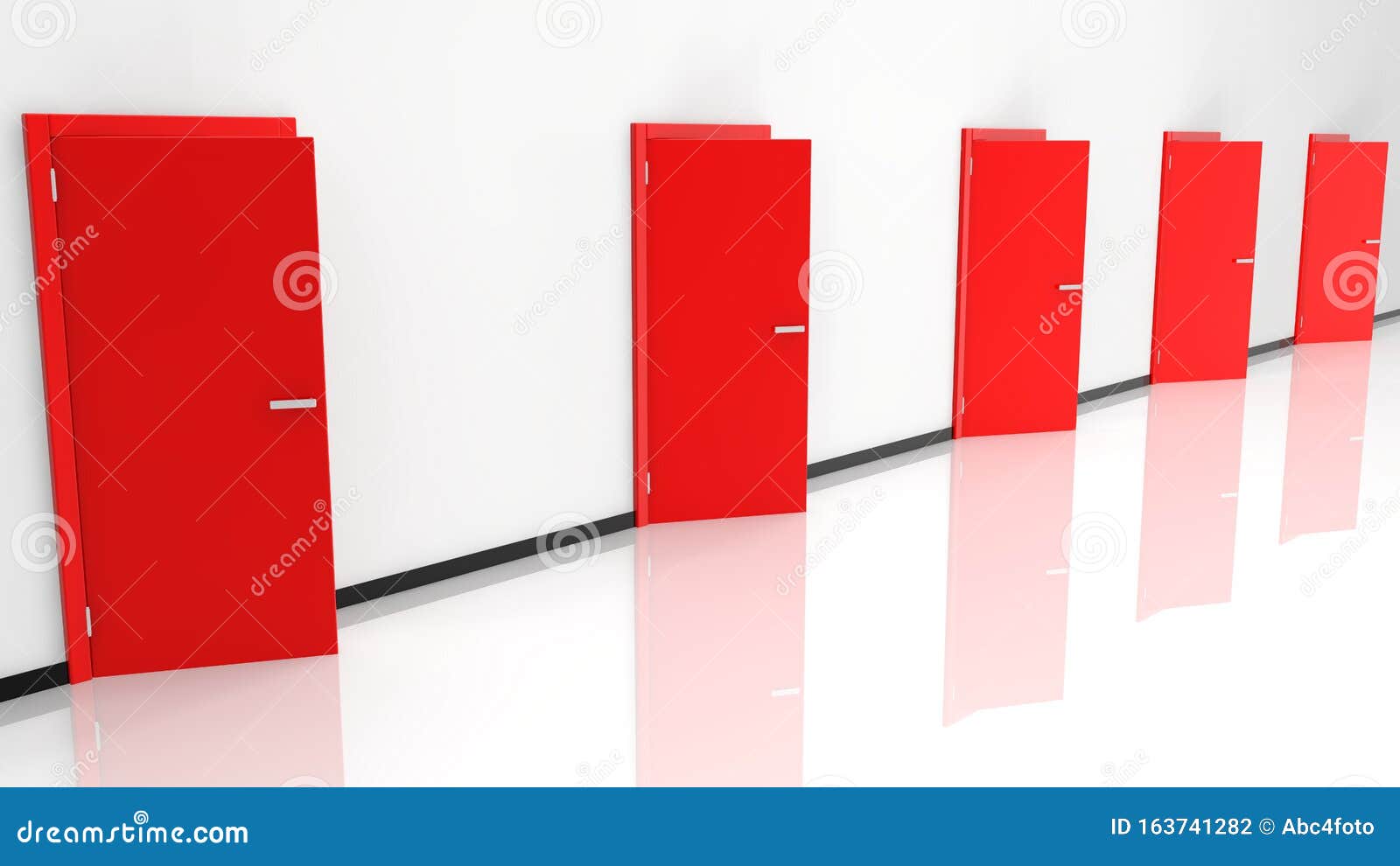Row of open red doors stock illustration. Illustration of colors3d ...