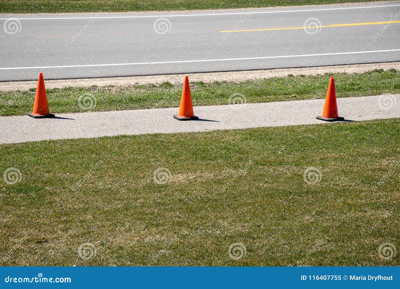 Traffic cones on sidewalk stock image. Image of outdoors - 116407755