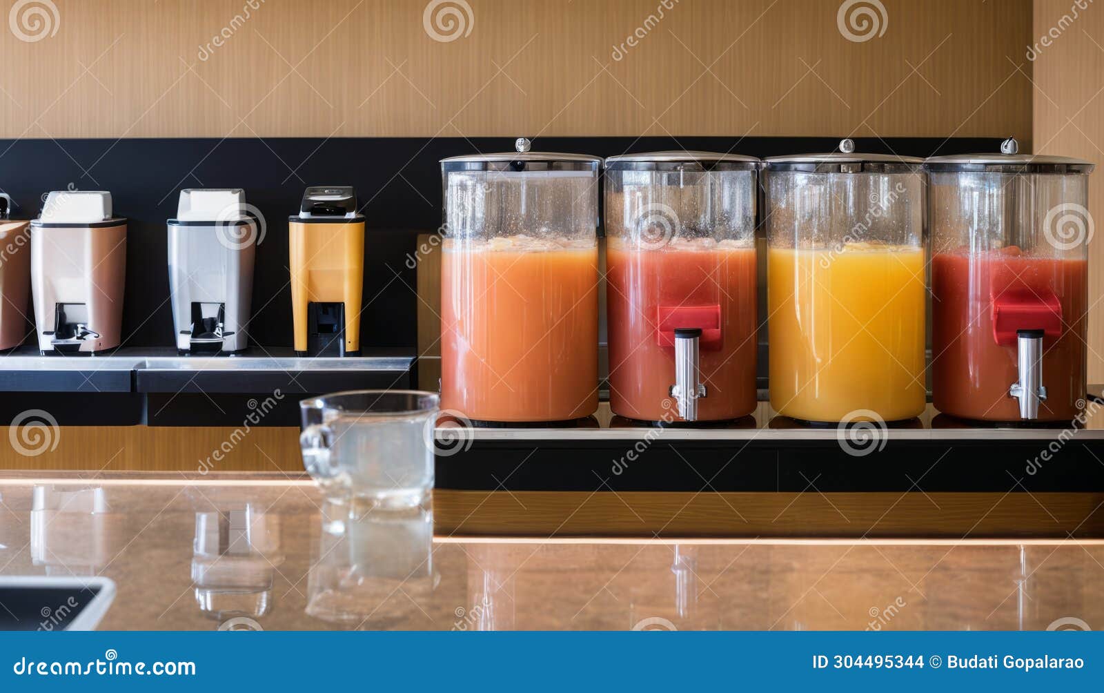 A Row of Orange Juice Dispensers on a Counter Stock Illustration ...