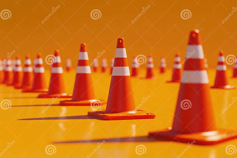 A Row of Orange and White Traffic Cones Blocking a Road, Suitable for ...