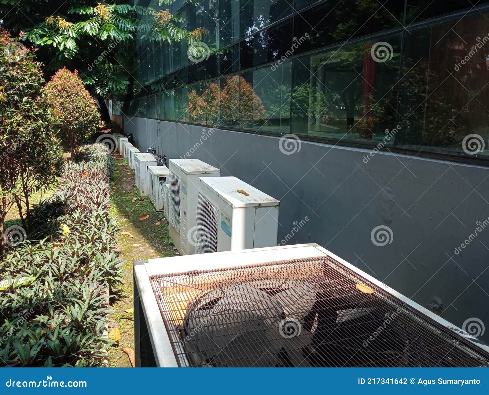 A Row of Outdoor Unit Components in the Air Conditioner in the Campus ...