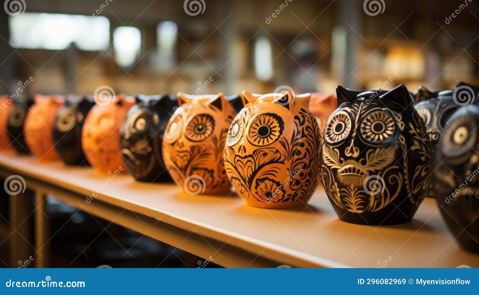 A Row of Owl Shaped Ceramic Objects Stock Illustration - Illustration ...