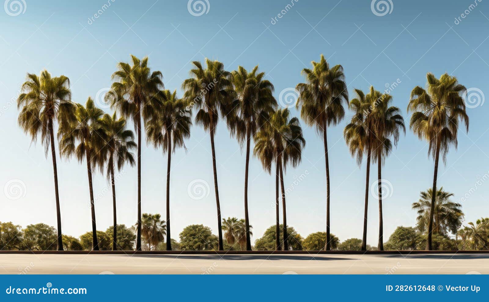 Row of Palm Trees Isolated on White Background. Generative AI. Stock ...
