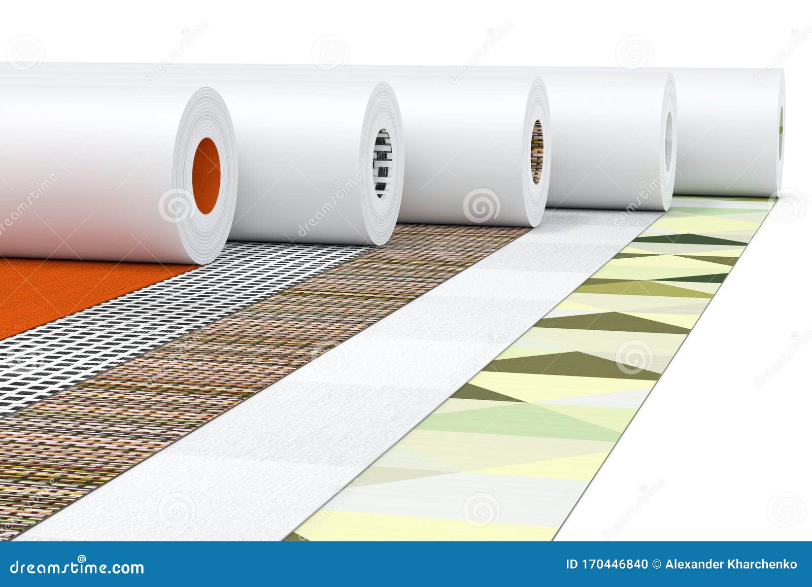 Row of Paperhanging Wallpaper Paper Rolls with Abstract Print. 3d ...