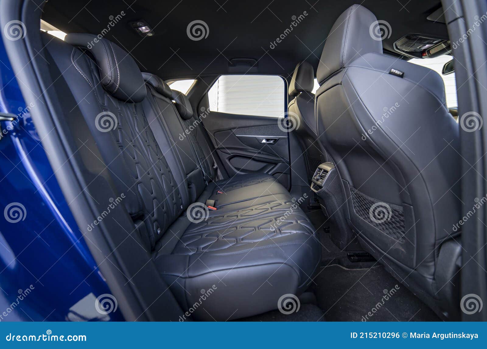 Row Of Passenger Rear Seats Upholstered In Black Interior Of Modern ...