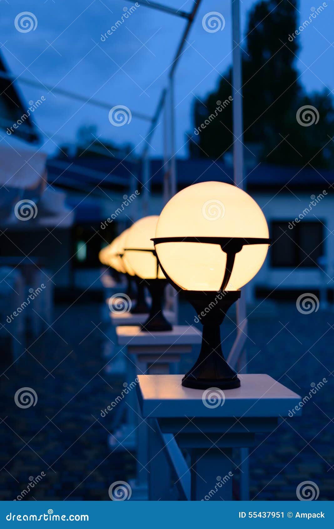 Row of Patio Lights Illuminating Soft Light Stock Image - Image of ...