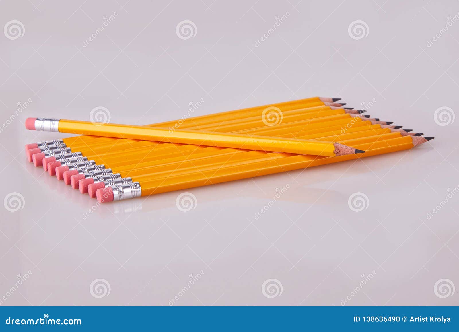 A Row of Pencils Enter Top Left at an Angle with Erasers Flush Stock ...