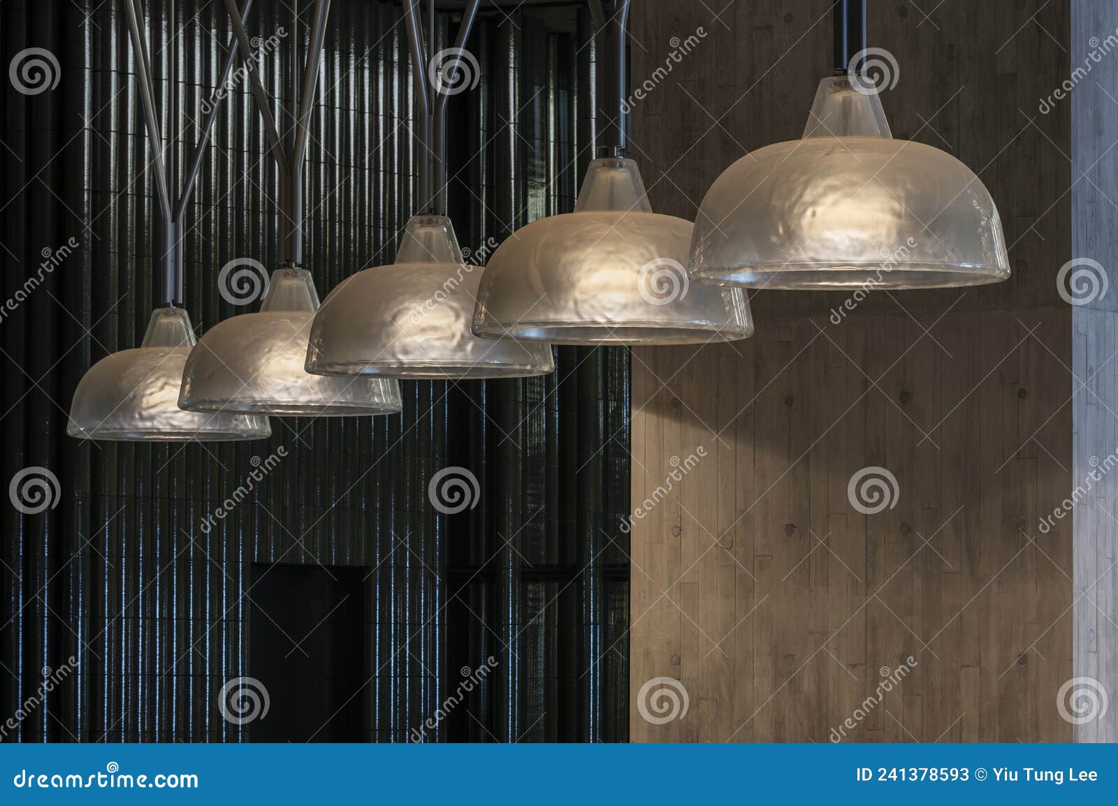 Row of Pendant Light Lamps Set in Modern Interior Stock Image - Image ...