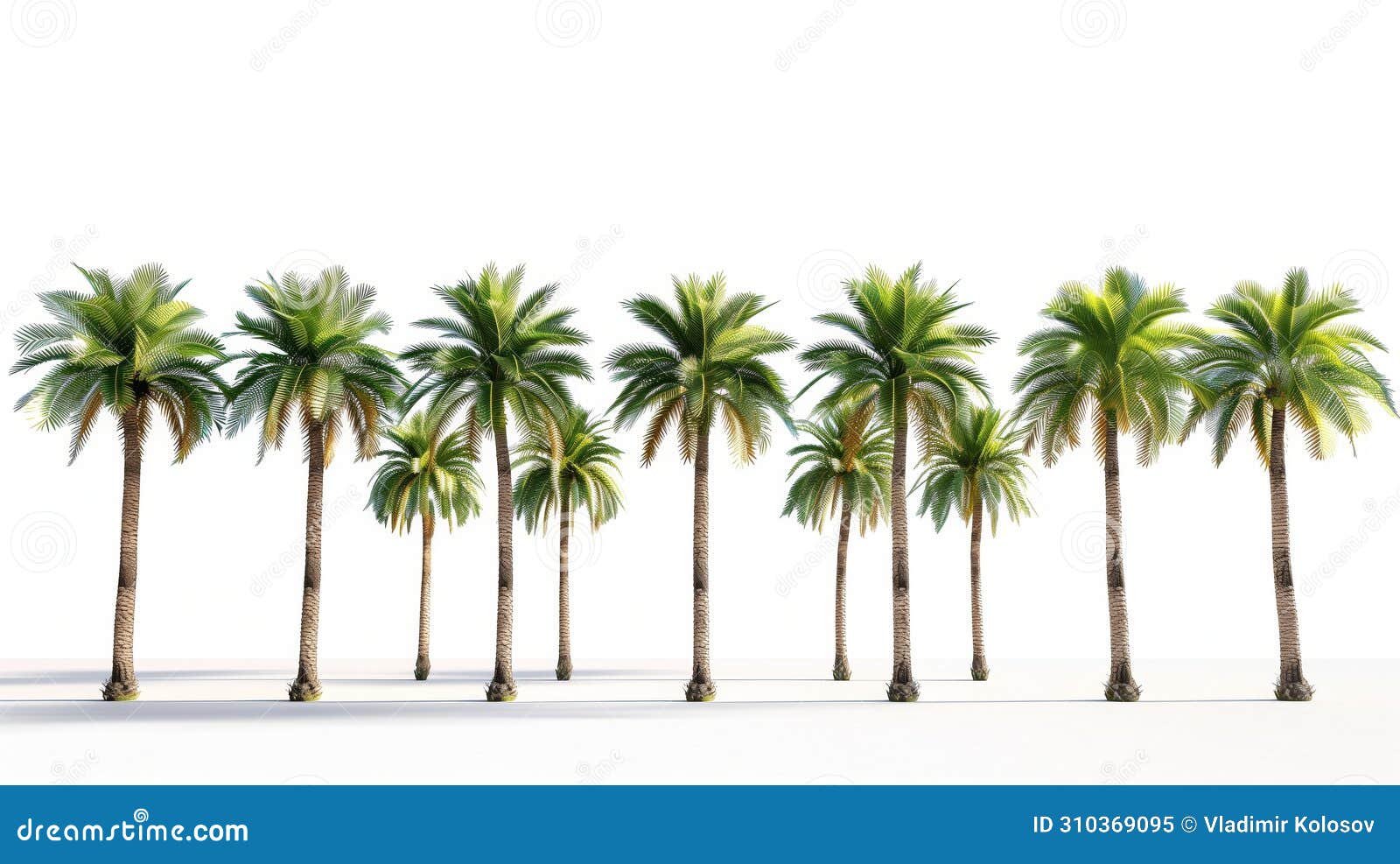 A Row of Perfect Palm Trees Against a White Background. Stock ...